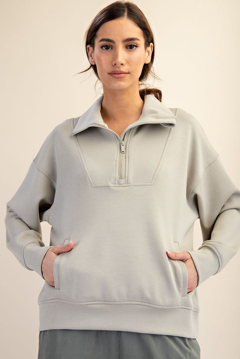 Hot Girl Walks Light Sage Modal Scuba Quarter Zip Pullover – The ...