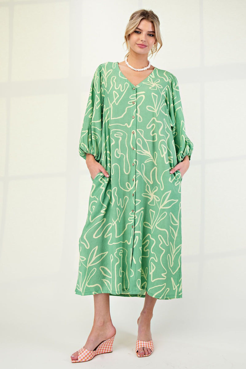 Oasis Green Button Front Leaf Print Dress - Curvy Available – The ...